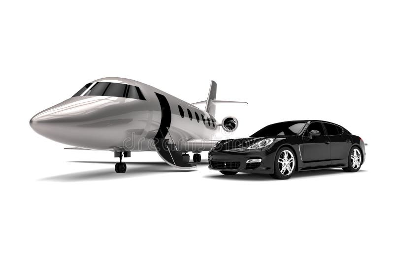 Private Jet with a Luxury Car Stock Illustration - Illustration of bars ...