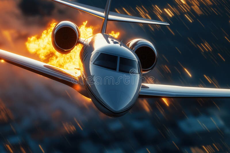 Private Jet in Mid Air Emergency with Engine Fire at High Speed, AI ...
