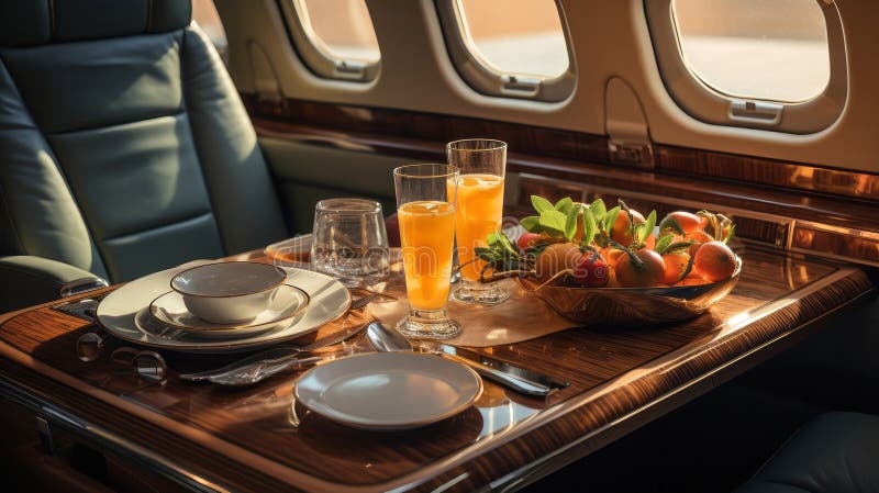 A Private Jet in Modern Style with Breakfast on the Table. Generative ...