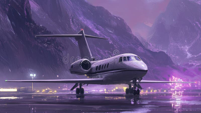 Private Jet at Night in Taxi Way Airport Stock Image - Image of dusk ...