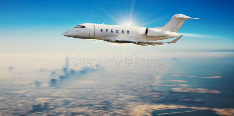Private Jet Plane Flying Over Modern City Stock Photos - Free & Royalty ...