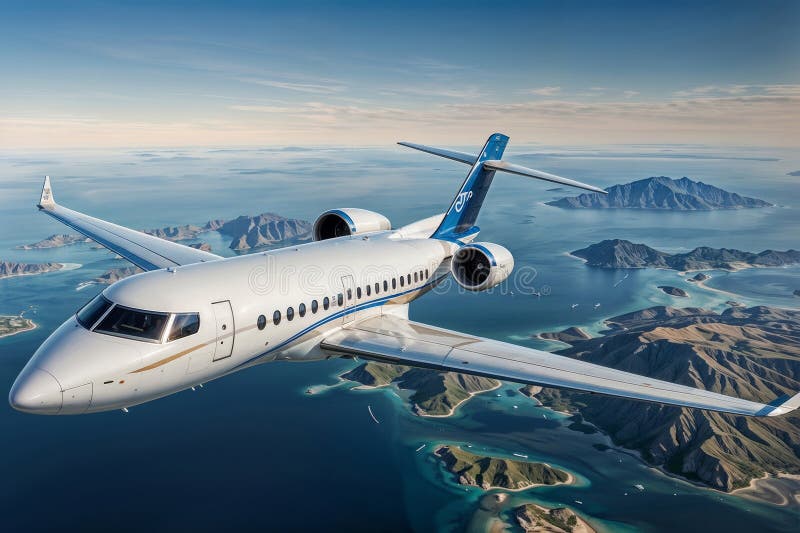 Private Jet Plane is Flying Over the Ocean Stock Illustration ...
