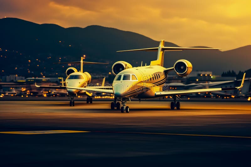 Private Jet Planes on the Landing Line Stock Illustration ...