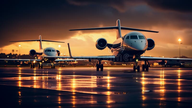 Private Jet Planes on the Landing Line Stock Illustration ...