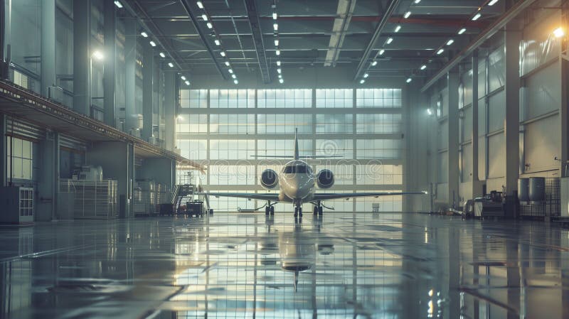 Private Jet is Positioned Inside a Large Hangar, Showcasing Its Sleek ...