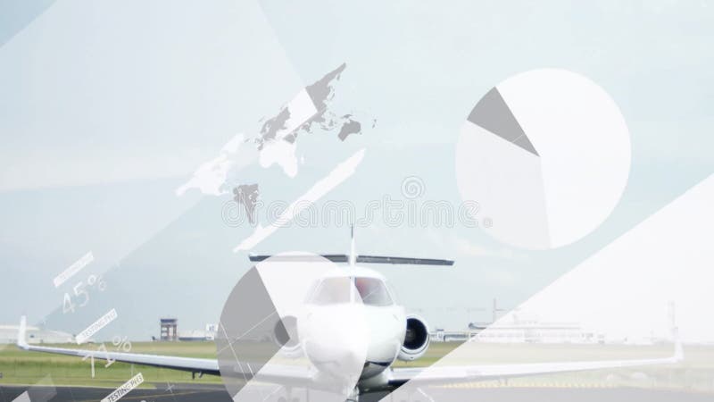 Private Jet on Runway with Animation of Data Visualization Overlay and ...