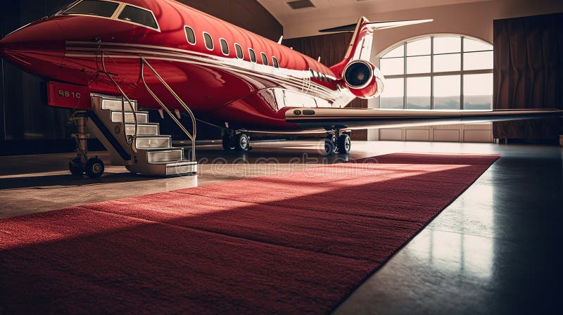 Private Jet on Runway with a Red Carpet Rolled To the Door, Generated ...