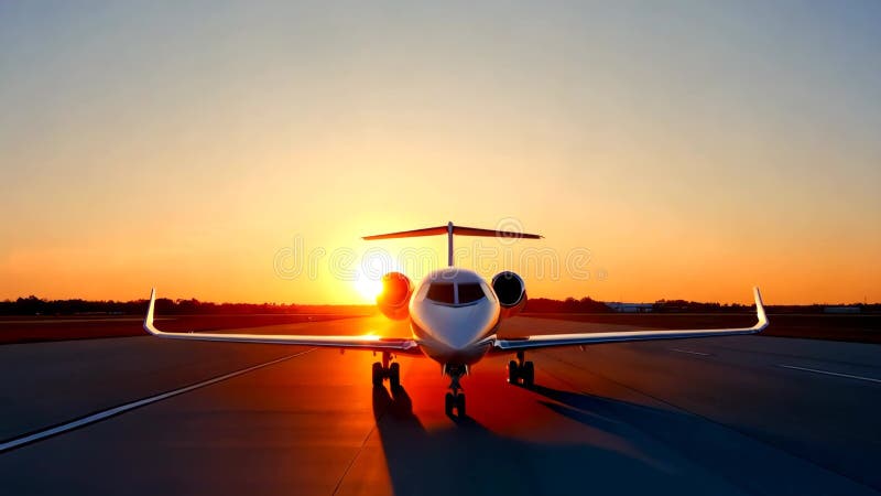 Private Jet on Runway at Sunset: Front View Stock Video - Video of ...