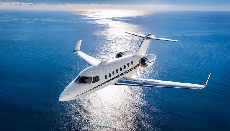Private Jet Soars Gracefully Over Empty Sea Stock Illustration ...