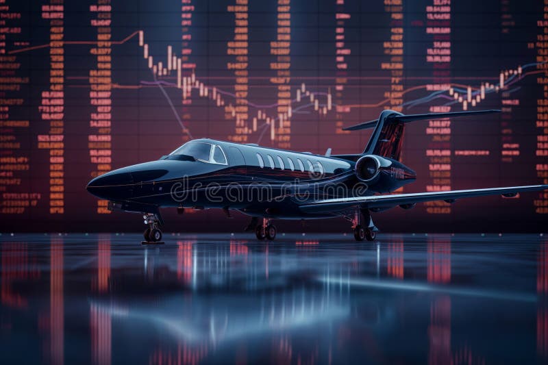 Private Jet with Stock Market Graphs Overlay at Night Stock Photo ...