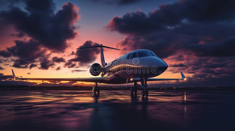 Private Jet at Sunset with Dramatic Clouds Stock Image - Image of ...