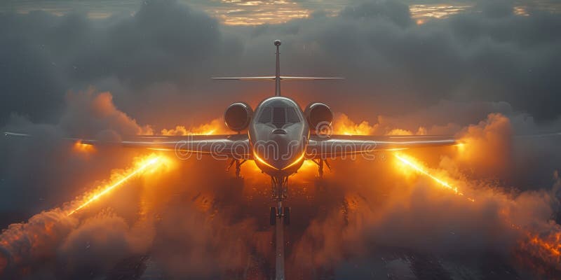 Private Jet Taking Off with Fiery Exhaust. Created by Generative ...