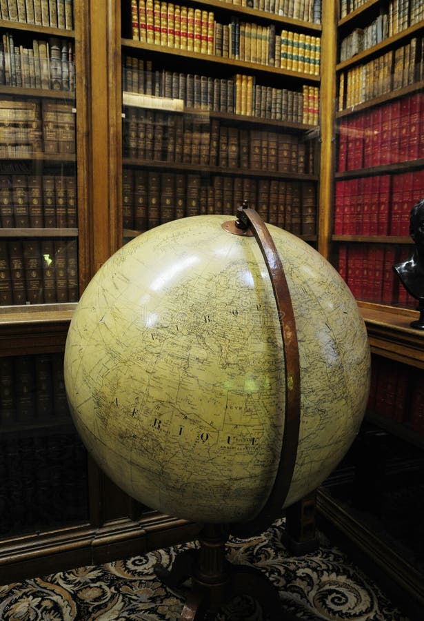 Private Library with Globe Instrument Stock Image - Image of candelabra ...