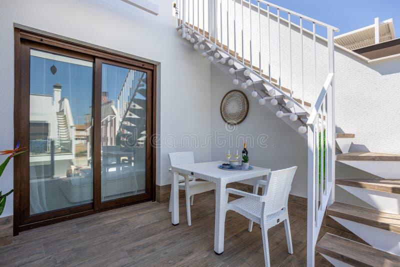 Private Lower Terrace with Wine Setup Editorial Photo - Image of garden ...