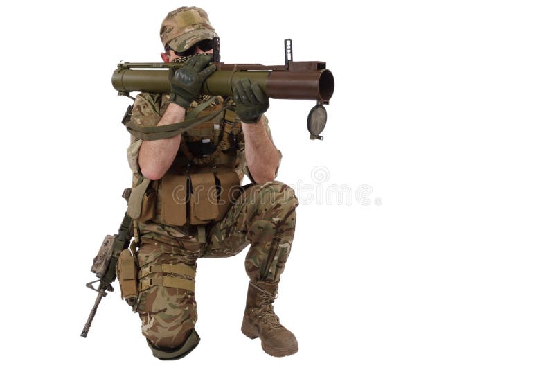 Private Military Company Operator Shoots from an RPG Rocket Launcher ...