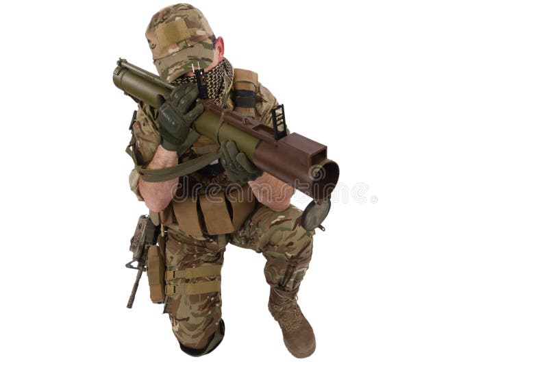 Private Military Company Operator Shoots from an RPG Rocket Launcher ...