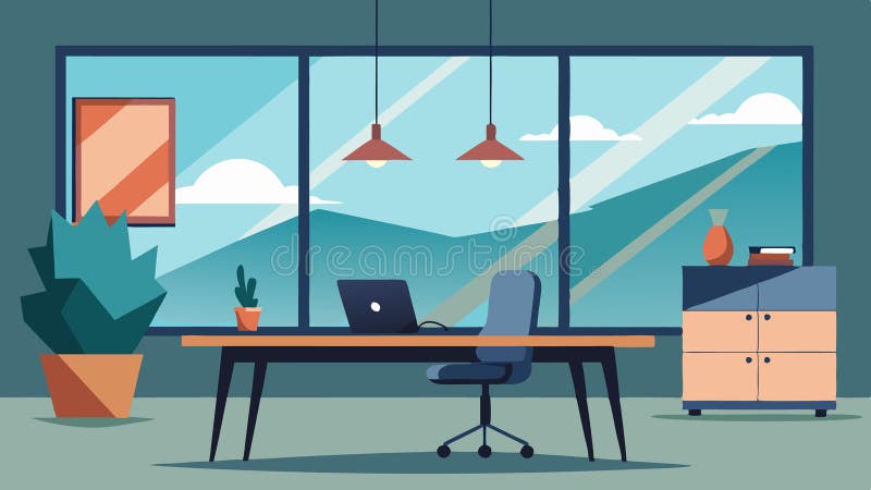 A Private Office Space with Floortoceiling Windows a Sleek Desk and a ...