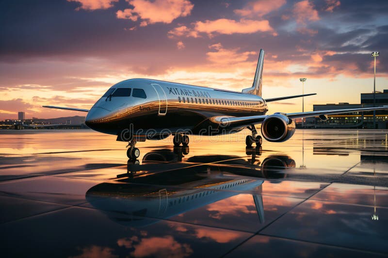 Private Plane Business Jet at Airport at Sunset Stock Image - Image of ...