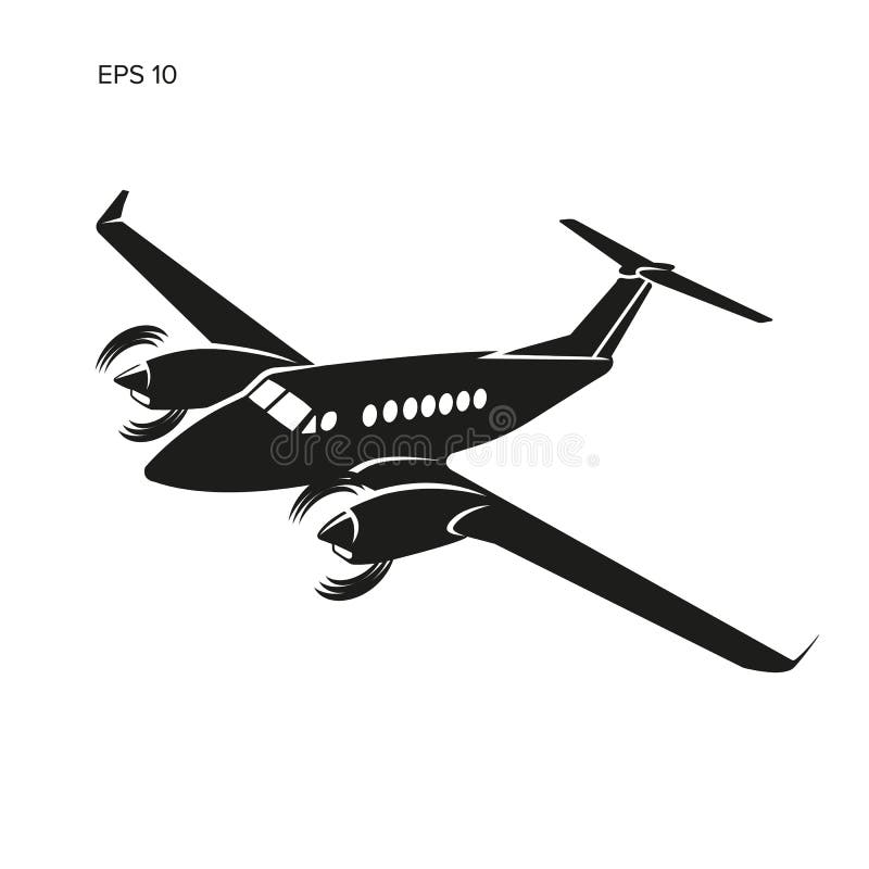 Private Plane Vector Illustration Icon. Twin Engine Propelled Aircraft ...