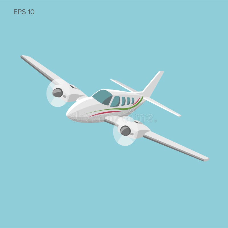 Private Plane Vector Illustration Icon. Twin Engine Propelled Aircraft ...