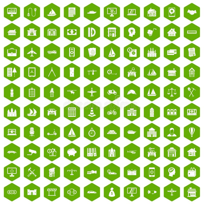 100 Private Property Icons Hexagon Green Stock Vector - Illustration of ...
