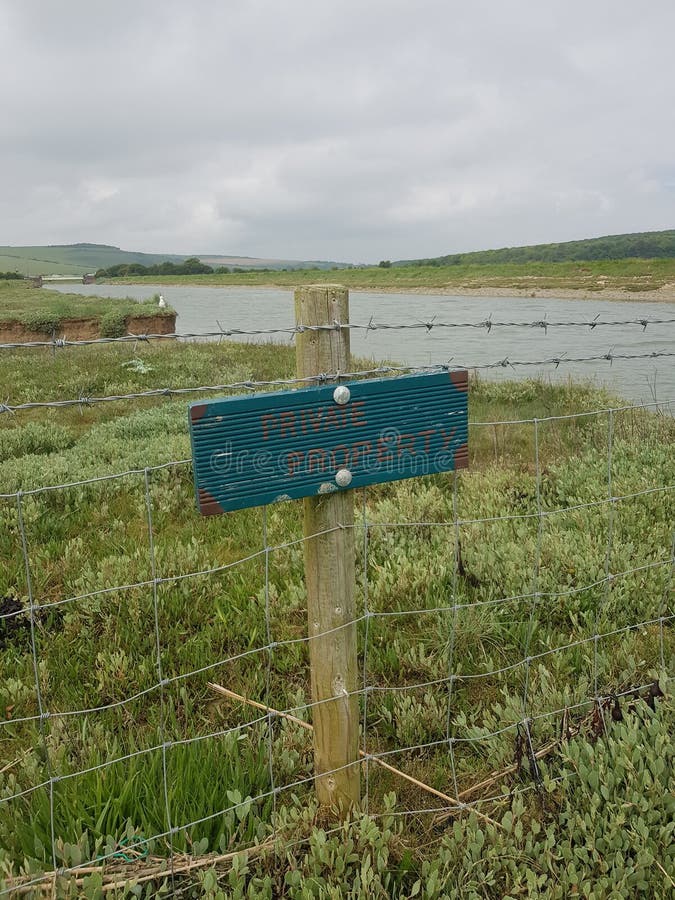 Private Property Sign on Riverbank. Stock Photo - Image of restricted ...