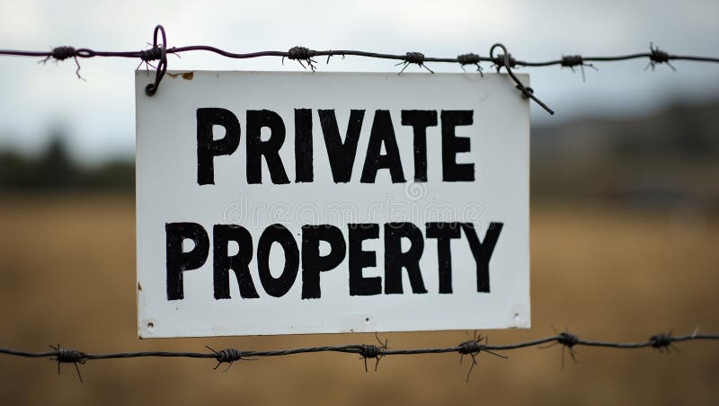 Private Property Sign on Wire Fence Blurred Field Backdrop Stock ...