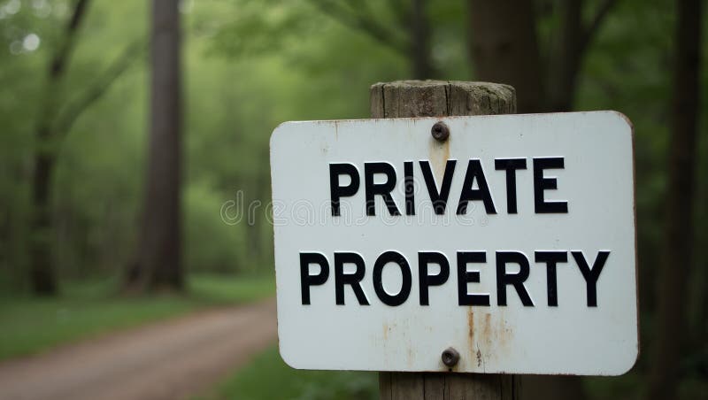Private Property Sign on Wooden Post at Forest Edge Stock Illustration ...