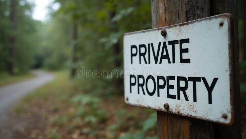 Private Property Sign on Wooden Post at Forest Edge Stock Illustration ...