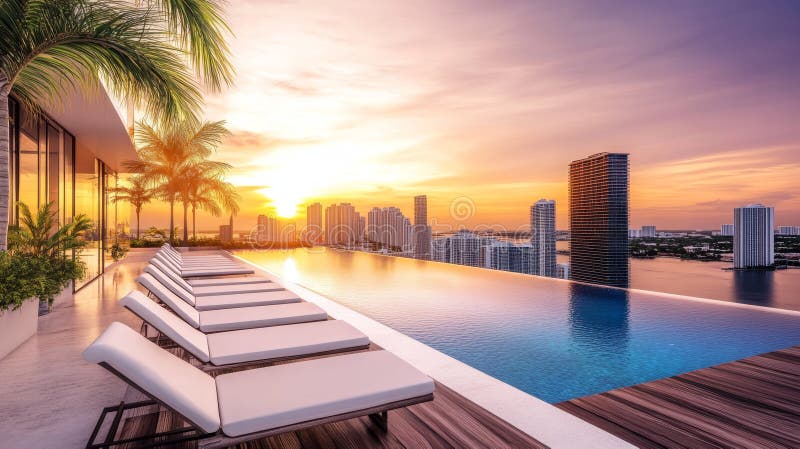 Miami Infinity Pool at Epic Hotel Stock Image - Image of paradise ...