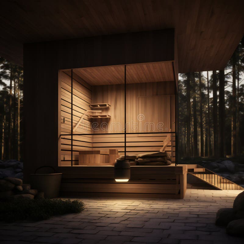 Private Sauna in the Forest at Night Stock Photo - Image of landscape ...