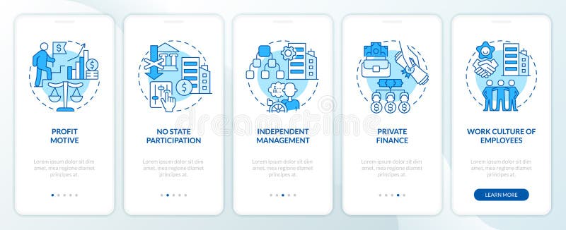 Private Sector Features Blue Onboarding Mobile App Screen Stock Vector ...