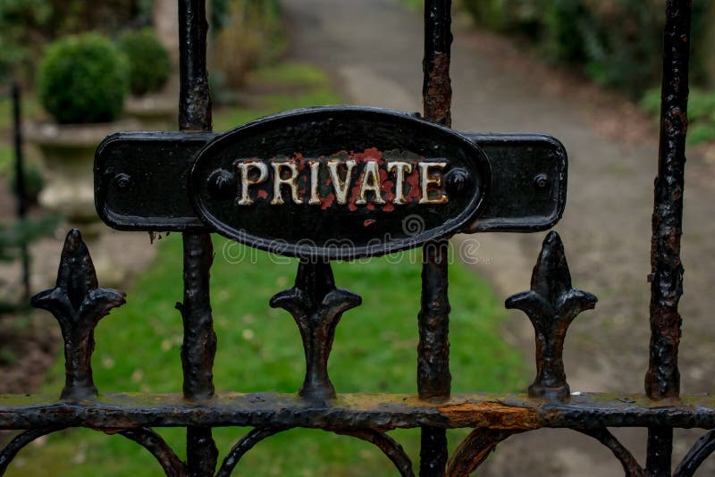 Private Sign on Metal Gate Background Stock Photo - Image of door ...