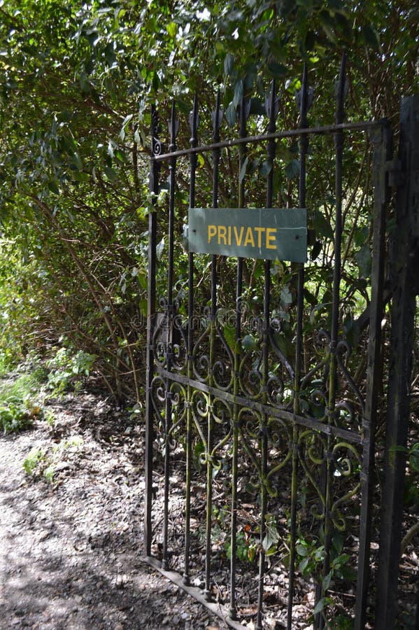 Private Sign on a Ornate Iron Gate. Stock Photo - Image of sign ...