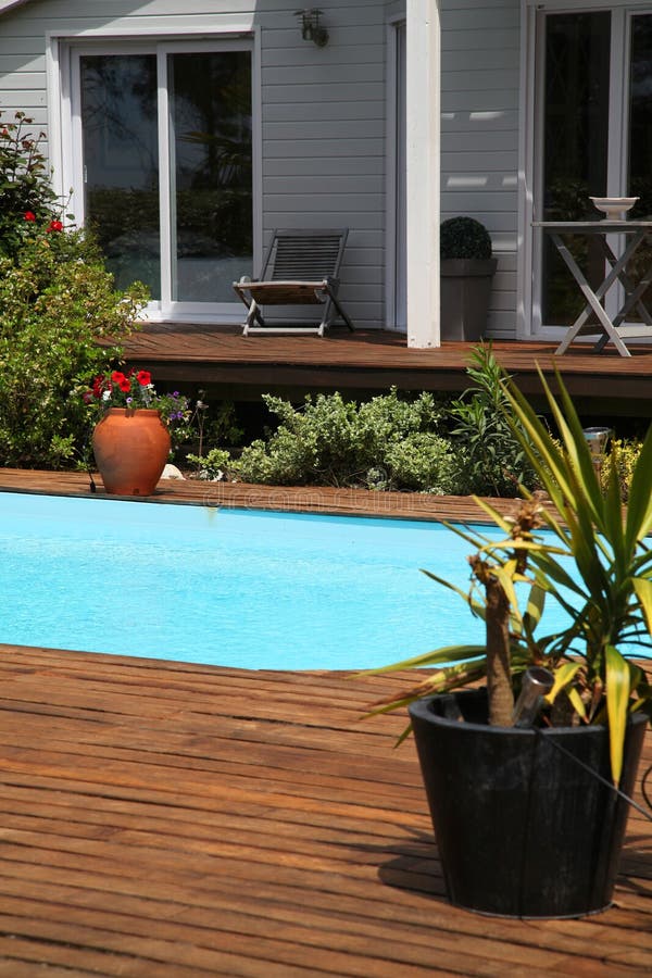 Private Swimming Pool in Front of Modern House Stock Image - Image of ...