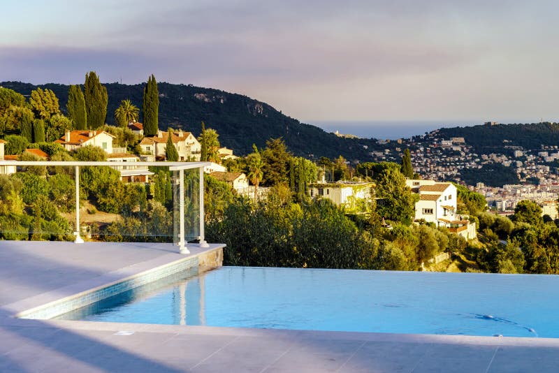 Private Swimming Pool. Modern Villa Stock Image - Image of home, patio ...