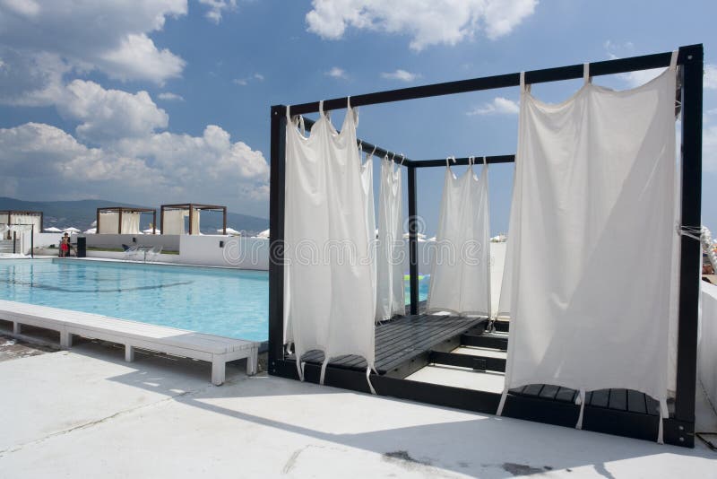 Private tent beside pool stock image. Image of water, framework - 3008343