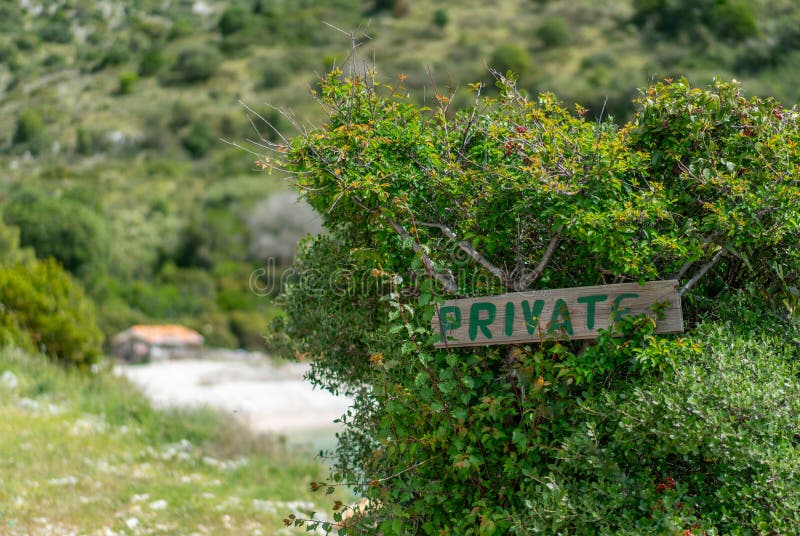 Private Zone Area Beach Signpost on Green Bushes Outdoors Stock Photo ...