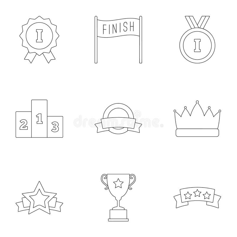 Prize Award Icons Set, Outline Style Stock Illustration - Illustration ...