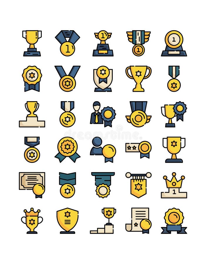 Prize Reward Filled Outline Icon Pack Stock Vector - Illustration of ...