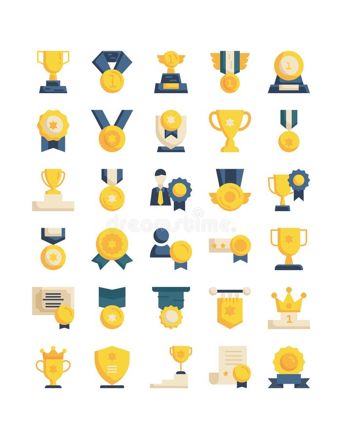 Prize Reward Flat Icon Pack Stock Vector - Illustration of award, medal ...