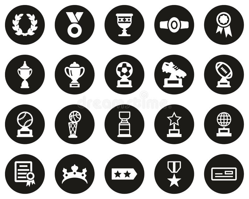 Prize Or Trophy Icons White On Black Flat Design Circle Set Big Stock ...