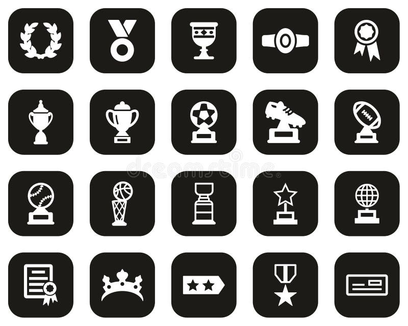 Prize or Trophy Icons White on Black Flat Design Set Big Stock Vector ...