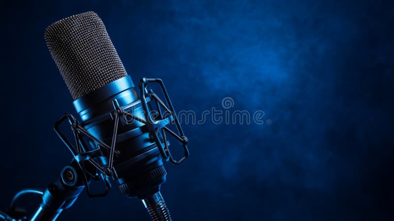 Pro Broadcast Mic with Built-in Pop Filter on Dark Blue Background ...