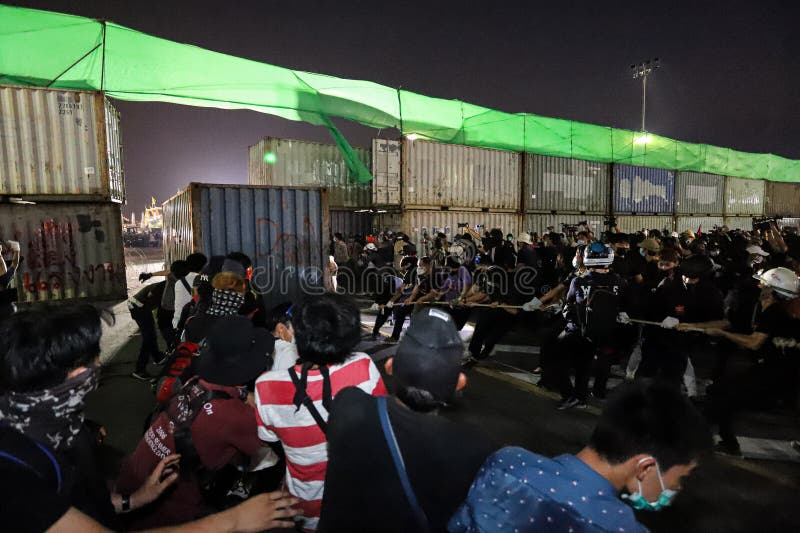 Pro-democracy Protesters Pull Containers To Open Wall Editorial Photo ...