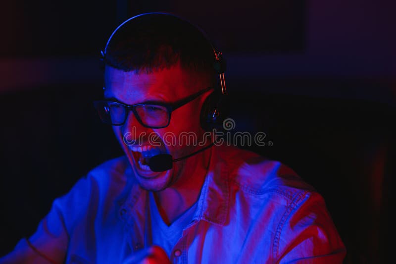 Pro Gamer. Millennial Guy Using Desktop Computer Playing Online ...