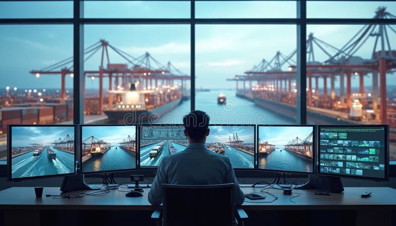 Modern Control Room with World Map Display Stock Image - Image of ...