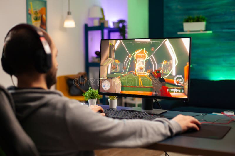 Pro Player Playing on Computer Videogame for Tournament Stock Photo ...