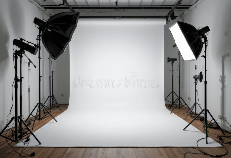 Pro Studio Setup with Seamless White Backdrop, Professional Lighting ...