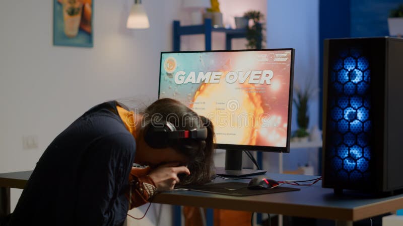 Pro Woman Gamer Losing Space Shooter Video Game Competition Stock Photo ...